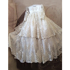 Aorme Ivory Lace Beading Christening Dresses for Girls Baptism Gowns with Bonnet