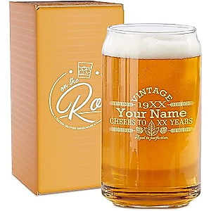 Customized Beer Can Glass-Personalized-Birthday Beer Glass-Engraved-Vintage-Cheers-Aged To Perfection-Birthday Gift-Etched Beer Glass-Barware (1)