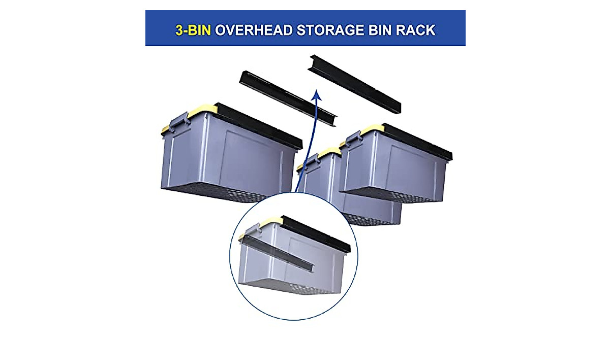 TOPOWN 4-Set Overhead Storage Bin Rack for Four Bins Garage Ceiling ...