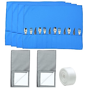 4 Pcs Silver Storage Bags Silver Storage Cloth Anti Tarnish Silver Protector Bags for Silverware Flatware Storage Organizer Place Setting Roll with 2 Pcs Silver Cleaning Cloth for Teaspoon Utensils