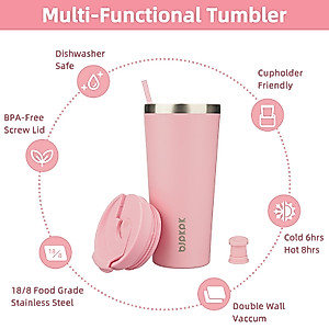BJPKPK 22oz Tumbler With lid And Straw Stainless Steel Travel Coffee Mug Insulated Tumblers Cups,Light Pink