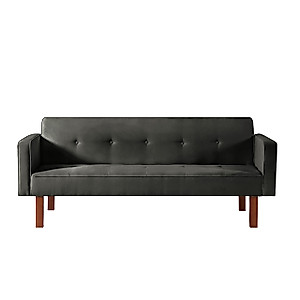 Anwick Modern Fabric Sofa Bed Futon,Convertible Sleeper Loveseat with 2 Pillows & Armrests,75" Folding Recliner Couch Bed with Solid Wood Legs for Living Room Bedroom Office Dorms (Dark Grey)