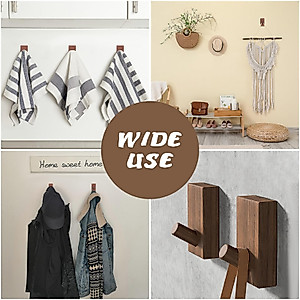 Biomoty Wood Wall Hooks, 4 Pack Adhesive Coat Hooks, Natural Wooden Hat Rack, Decorative Sticky Hooks Wall Mounted, Heavy Duty Wall Hangers for Hanging Purse (Black Walnut)