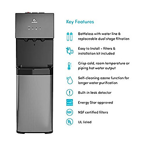 Avalon A5BLK Self Cleaning Bottleless Water Cooler Dispenser, UL, NSF certified Filters, Black Stainless Steel, full size