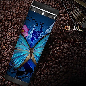 WONDERTIFY Floral Butterfly Coffee Cup Flowers Coffee Mug Stainless Steel Bottle Double Walled Thermo Travel Water Metal Canteen Blue Purple
