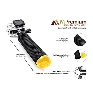 Waterproof Floating Hand Grip Compatible with GoPro Hero 12 11 10 9 8 7 6 5 4 3+ 2 1 Session Black Silver Camera Handler & Handle Mount Accessories Kit for Water Sport and Action Cameras (Yellow)