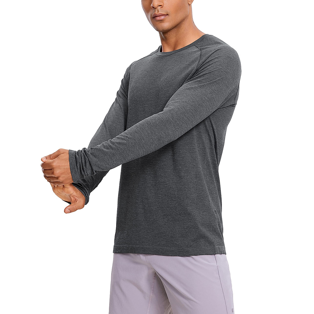 CRZ YOGA Mens Seamless Long Sleeve Tee Shirts Moisture Wicking Workout Athletic Running Shirts Breathable Gym Tops Deep Coal Heather Medium