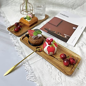 Wood Serving Tray, Wooden Trays,Small Wood Tray Wood Platter for Serving Food Dessert Appetizer Cheese Boards Fruit Cookie Vanity Home Decor Bathroom Tray Set of 2 Acacia 11" x 4"