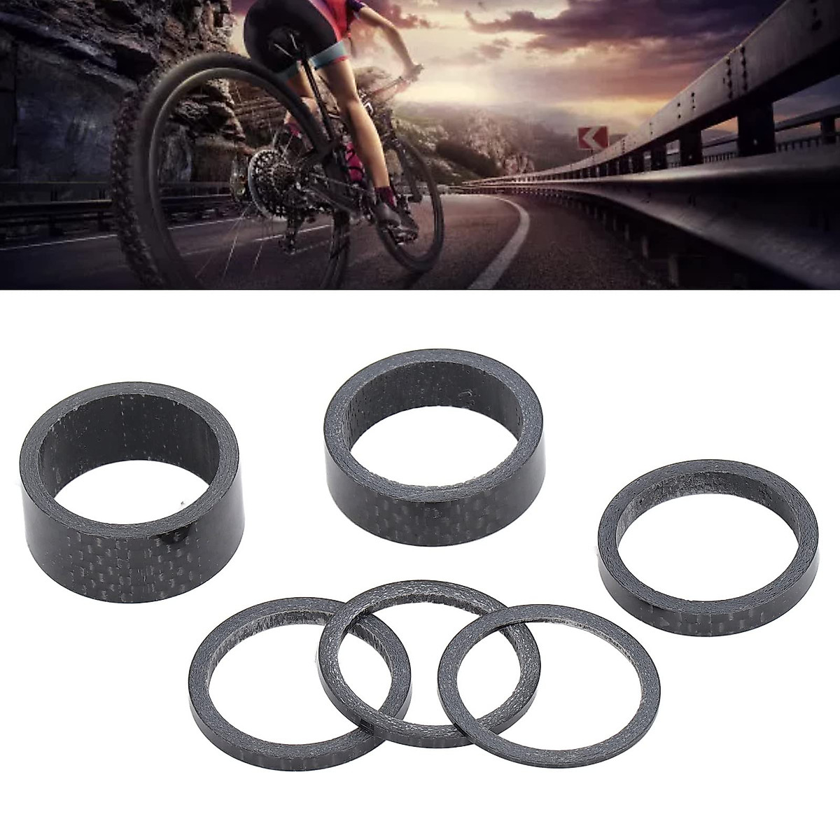 BuyWeek Bike Headset Spacer, 28.6mm Bicycle Front Fork Stem Spacer Carbon Fiber Bike Handlebar Headset Spacers Road Bike Accessories