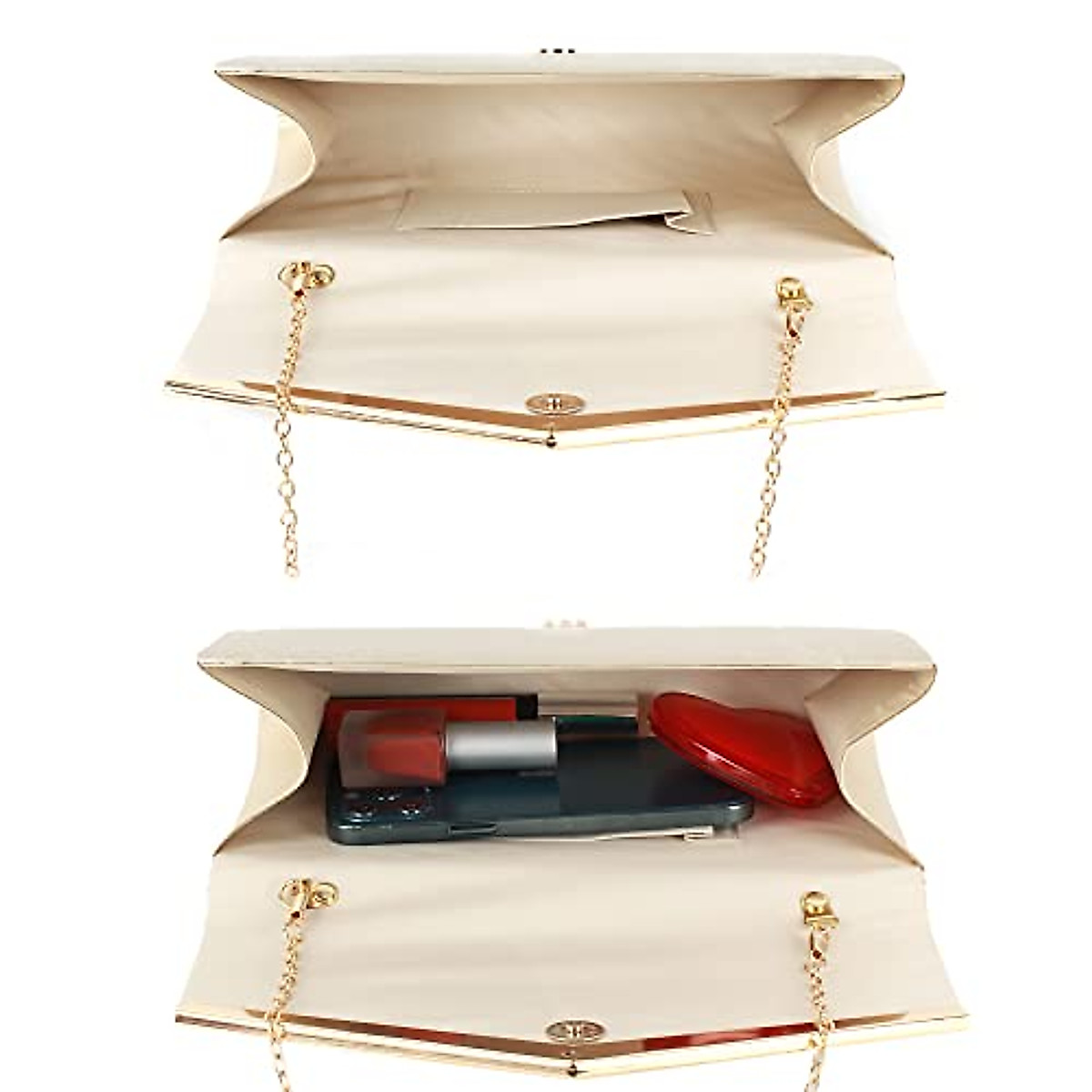 ZLM BAG US Satin Evening Bag Pleated Envelope Clutch Purse Wedding Party Prom Dress Handbag with Detachable Chain