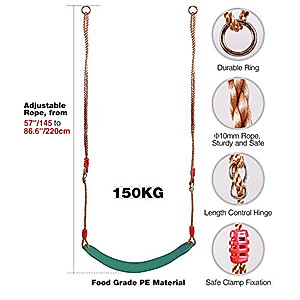 RedSwing Swing Seat for Kids Outdoor with 57-86" Rope, Kids Safety Playground Swing Seat Replacement, Belt Swing, Heavy Duty, Green 1 Pc