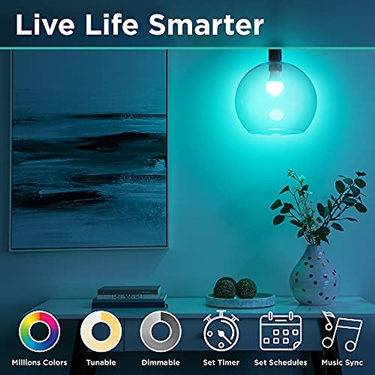 iHome Spectra Smart Multicolor Light Bulb, A21 Tunable Dimmable Ultra-Bright Color Bulb, 1600 Lumens, 15W, 100W Equivalent, WiFi Smart Bulb, Compatible with Alexa and Google Home, 2 Pack