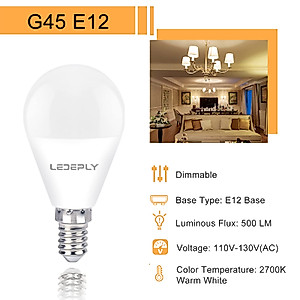 LEDEPLY A15 Ceiling Fan Light Bulbs, Dimmable, E12 Base LED Bulb, 5.5W=40W, Warm White 2700K, 500 Lumen, LED Light Bulb, 6 Pack
