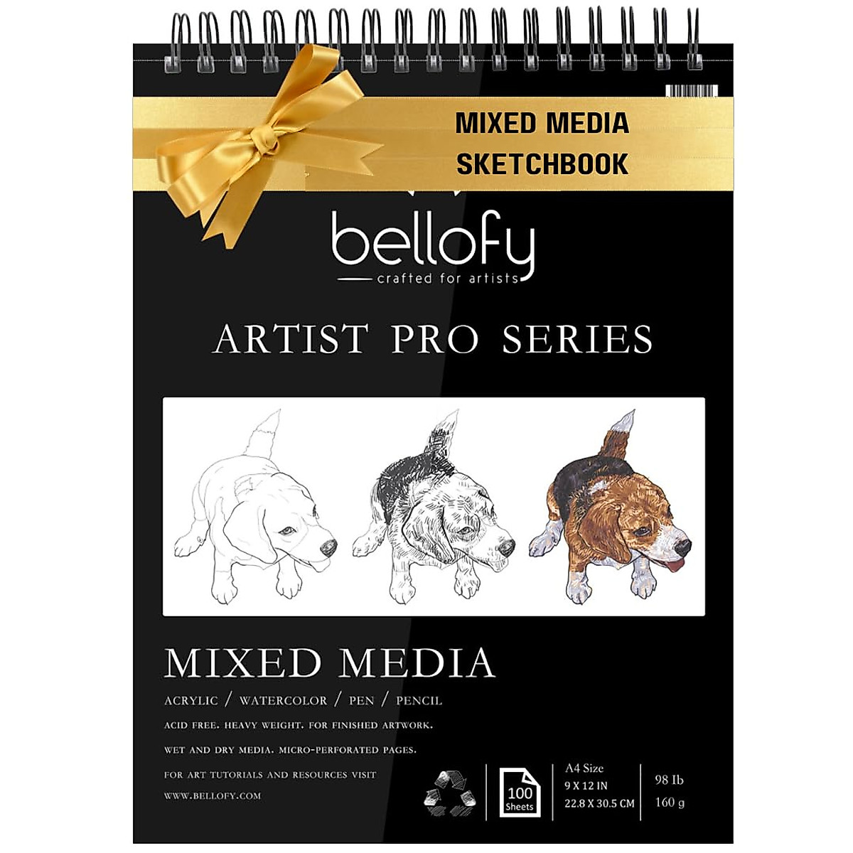 Bellofy Multimedia Sketchbook 100 Sheets | Mixed Media Paper for Drawing & Painting | Drawing Paper for Artists, Beginners & Kids | Sketchbook Mixed Media for Acrylic, Watercolor, Graphite & More