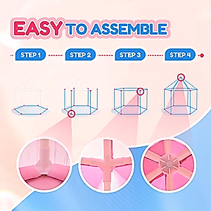 KIDAMI Princess Tent 55" x 53" Large Playhouse for Kids, Barbie Tent Pink Castle, Toddlers Play Tent with Star Lights and Carry Bag, Birthday Gifts and Toys for Girls Indoor and Outdoor