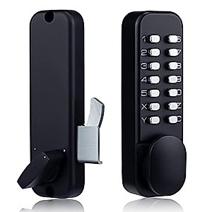 Keyless Entry Door Locks with Keypads Deadbolt, Mechanical Combination Latch Door Lock with Handle, Waterproof Keyless Sliding Door Lock, Digital Code Gate Front Door Lock Set with Door Knob (Black)