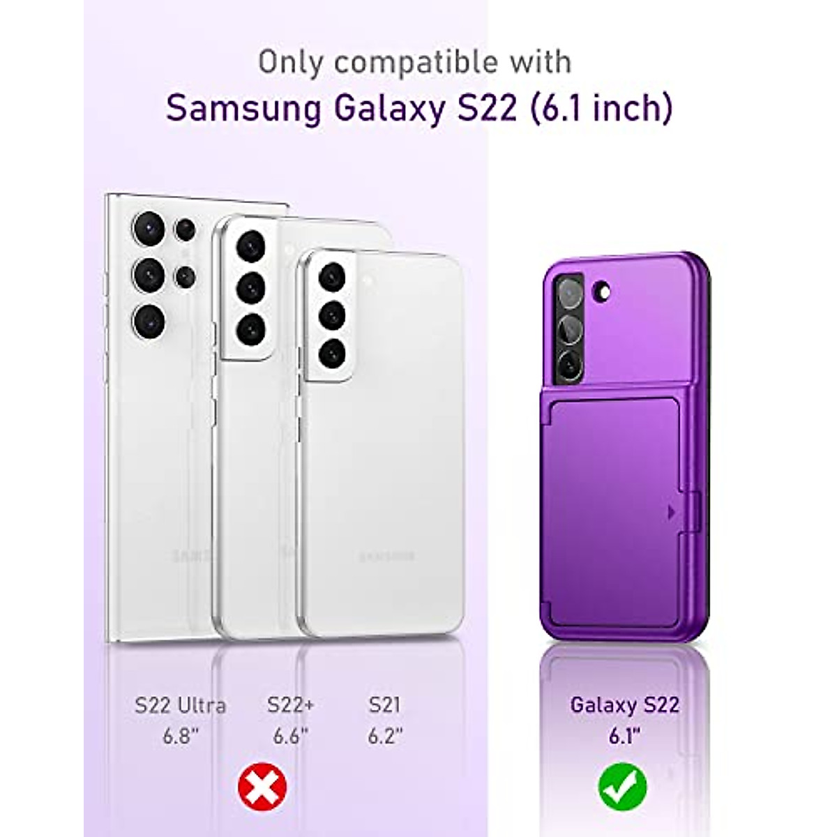 WeLoveCase Samsung Galaxy S22 Case Wallet Case with Credit Card Holder & Hidden Mirror, All-Round Protection Shockproof Phone Cover Designed for Samsung Galaxy S22 5G, 6.1 inch Purple