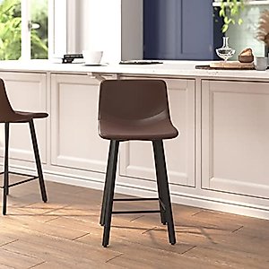 Flash Furniture Caleb Modern Armless 24 Inch Counter Height Stools Commercial Grade w/Footrests and Matte Metal Frames, Set of 2