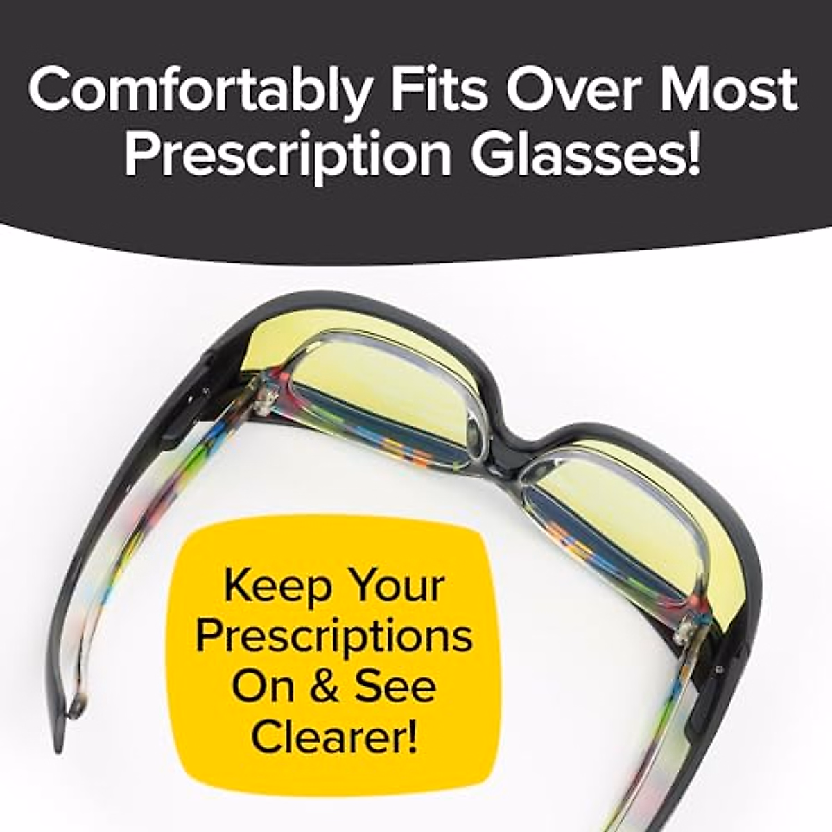 BattleVision Night Vision Wraparounds Green Night Driving Glasses, AS-SEEN-ON-TV, Fits Over Your Prescription Eyeglasses and Reading, See Clearer, Anti-Glare, Reduces Glare from Headlights, Unisex