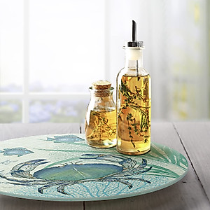 Counterart Oceana 4mm Heat Tolerant Tempered Glass Lazy Susan Turntable 13" Diameter Cake Plate Condiment Caddy Pizza Server