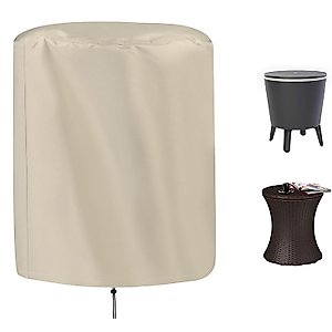 Fenghome Round Patio Cool Bar Table Cover, 600D Waterproof Fade Resistant Fabric with Drawstrings for Small Coffee Cocktail Outdoor Furniture Side Tables, Diameter 20.5 x Height 23 Inches (Beige)