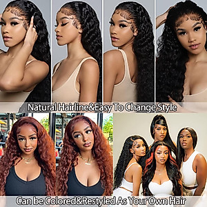 SYHGK 13x6 Deep Wave Lace Front Wigs Human Hair Wigs HD Transparent Deep Curly Lace Frontal Glueless Wigs Human Hair Lace Front Wigs Pre Plucked 150% Density Natural Black 24 Inch