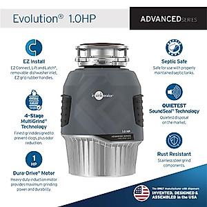 InSinkErator EVOLUTION 1HP 1 HP, Advanced Series Continuous Feed Food Waste Garbage Disposal, Gray