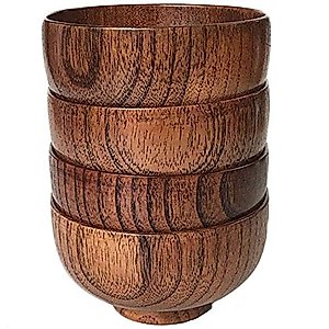 Erhai Jujube Japanese-Style Wooden Bowl Wooden Rice Bowl Noodle Bowl Solid Wood Bowl, Diameter 4.5 Inches By 2-5 / 8 Inches, for Rice, Soup, Dipping, Decoration (Medium) 4 Packs