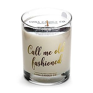 LUNA CANDLE CO. Elegant Fine Bourbon Soy Jar Candle, 11oz. Clear Glass, Low Smoke, Long Burn Up to 110 Hours of Burn Time, Hints of Wood and Vanilla, Made in The USA-Call Me Old Fashioned