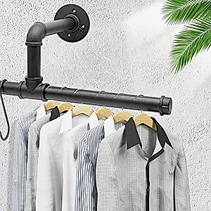 Rebala Industrial Pipe Clothing Rack 19.7 INCH,Wall Mounted Clothes Rack Max Load 110Lb,Heavy Duty Iron Garment Bar Space-Saving,Clothes Hanging Rod Bar , 1 Base,Multi-Purpose Hanging
