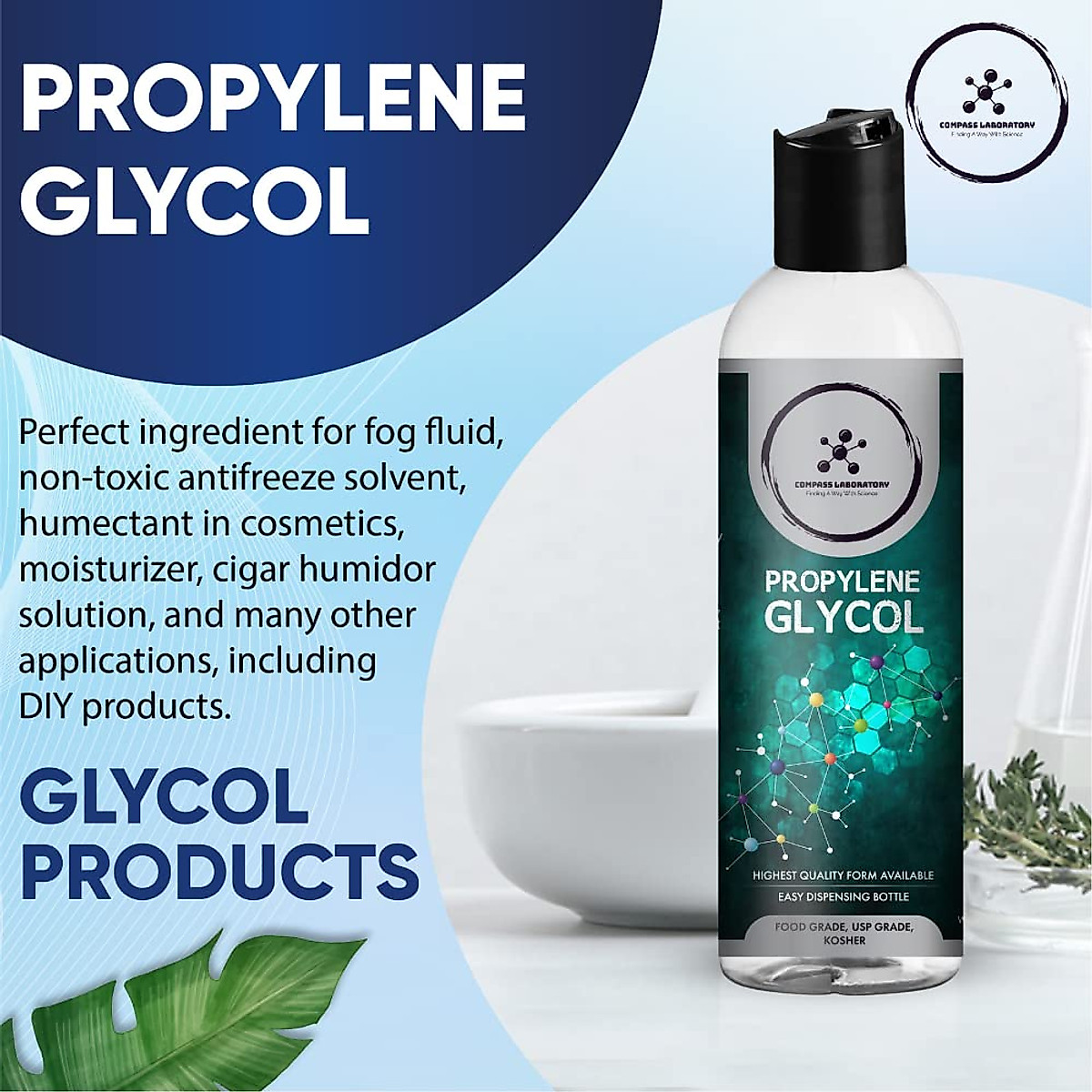Compass Laboratory Propylene Glycol & Vegetable Glycerin - 500mL Each | USP-Grade, High-Purity Mixing Solutions
