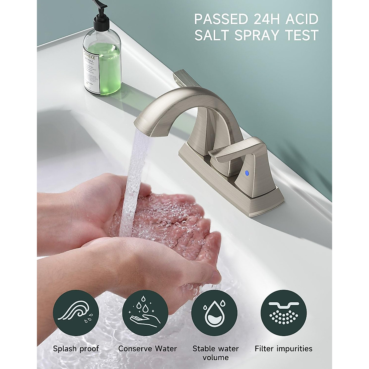 Brushed Nickel Bathroom Sink Faucet - Rainsworth 4 inch Widerspread Bathroom Faucets for 3 Hole with 2-Handles Pop-up Drain, Touch on Morden Faucet for Vanity RV Bath