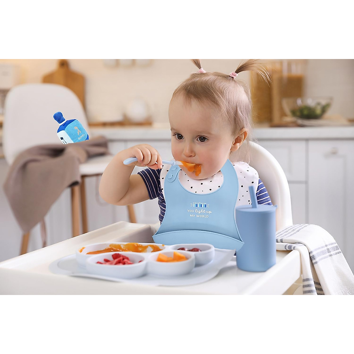 The Dreidel Company Hanukkah Baby Bib Silicone, Cute Baby Bibs for Babies & Toddlers, Unisex, Non Messy (You Light Up My World)