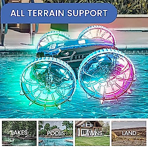 Tecnock Amphibious Remote Control Car Boat, 4WD Gesture RC Car with Waterproof Remote Control, All Terrain RC Stunt Car with LED Lights, Pool Toys for Kids Ages 8-12, Kids Toys Gifts for Boys Girls