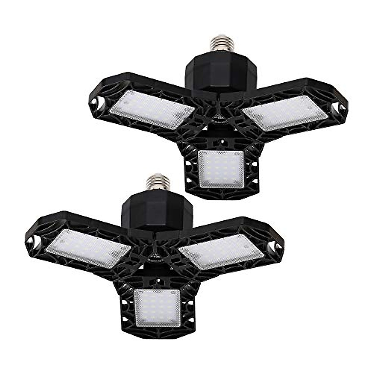 Garage Lights Ceiling, Deformable Garage LED Bulb Light 40W 6000 Lumen E26 with 3 Adjustable LED Panels 270° for Garage, Warehouse, Barn, Workshop and Yard (NO Motion Activated)(Plastic(2 Pack))