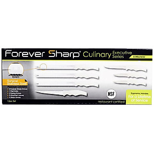 Forever Sharp Culinary Executive Series- Stainless Steel with White Handle Knife Set- Carving, Filleting, Paring, and Steak Knives- Perfect for Kitchen and Homes