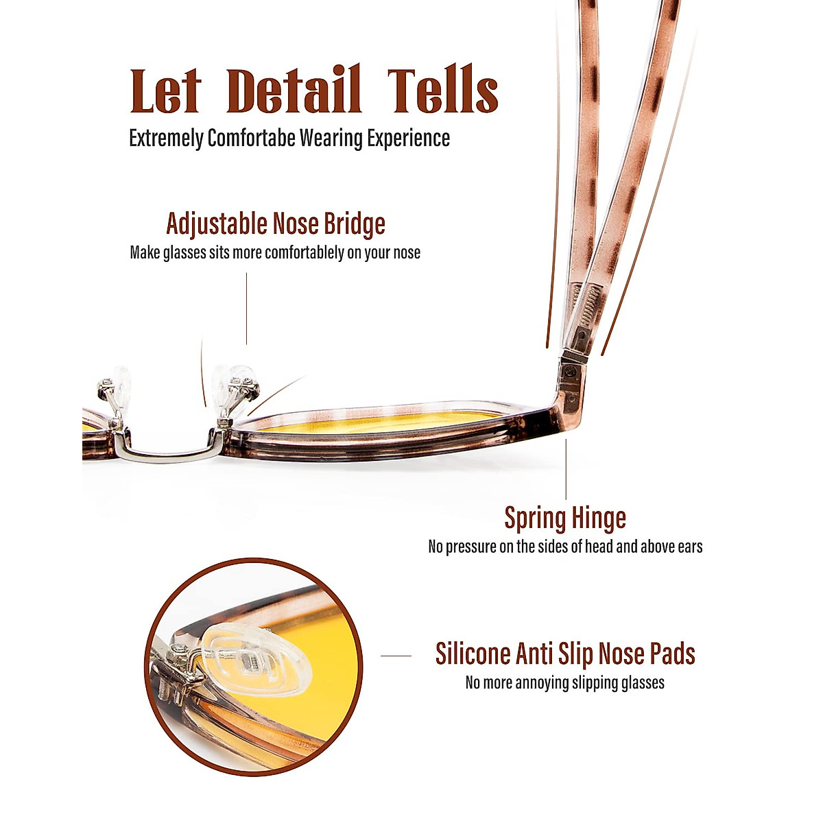 Bloomoak Night Driving Polarized Glasses for Boomer,Trendy Retro Fashion Glasses, Anti Glare for LED Headlights/Halogens/Starbursts(leopard/yellow)