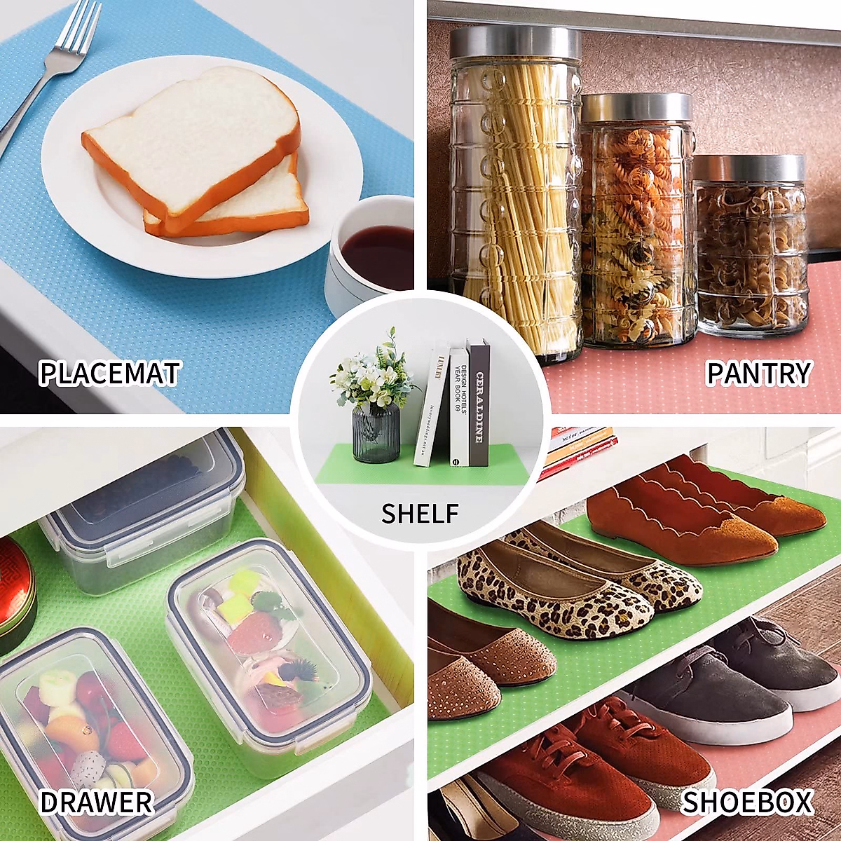 Elyum 8 Pcs Refrigerator Liners, Washable EVA Refrigerator Mats Fridge Shelf Liners Cuttable Fridge Mats Pads for Drawer Table Shelves Cabinet (3 Blue 3 Green 2 Pink, 17.7 x 11.4 Inch)