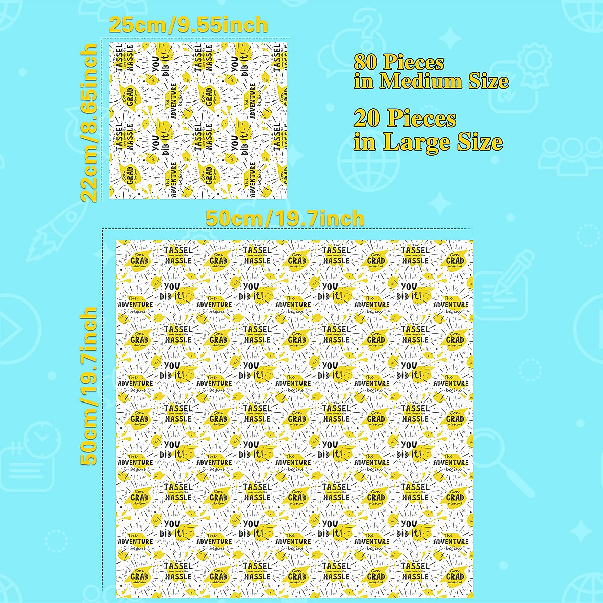 KKBES 100 PCS Graduation Wax Paper Sheets, Graduation Candy Wrappers, Graduation Party Supplies for Gift Wrapping Candy Fast Food Baking, 2 Sizes