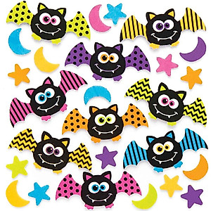 Baker Ross AR631 Bat Foam Stickers - Pack of 120, for Kids' Halloween Crafts and Art Projects, Party Bags, and Ornaments, Multicolored