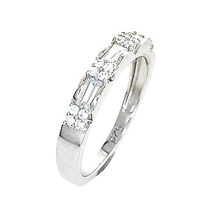 Sterling Silver Simulated Diamond Baguette and Round Maching Ring (5)
