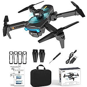 F187 Foldable Drone with Dual 1080p HD Camera, Mini Remote Control Quadcopter with LED Lights, WiFi FPV Real-Time Transmission, Auto Return, Follow Me, Headless Mode, 3D Flips, with Batteries (Black)