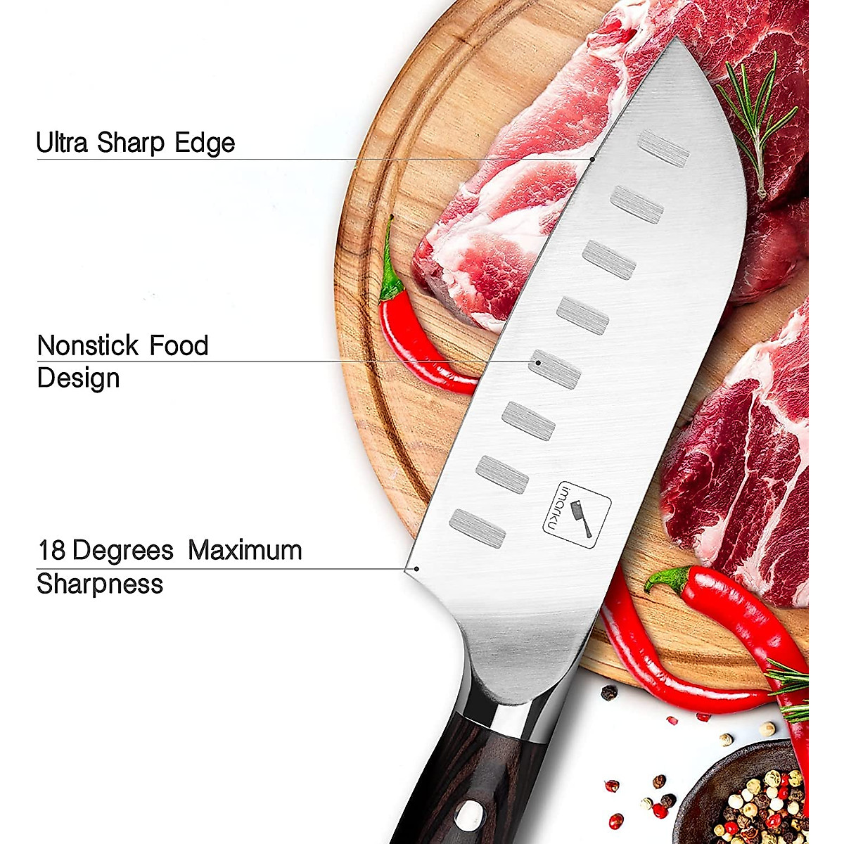 imarku Santoku Knife Chef Knife 5 inch Ultra Sharp Asian Knife Japanese Chef Knife - Japanese SUS440A Stainless Steel - Ergonomic Pakkawood Handle, Best Christmas Gifts for Women Men