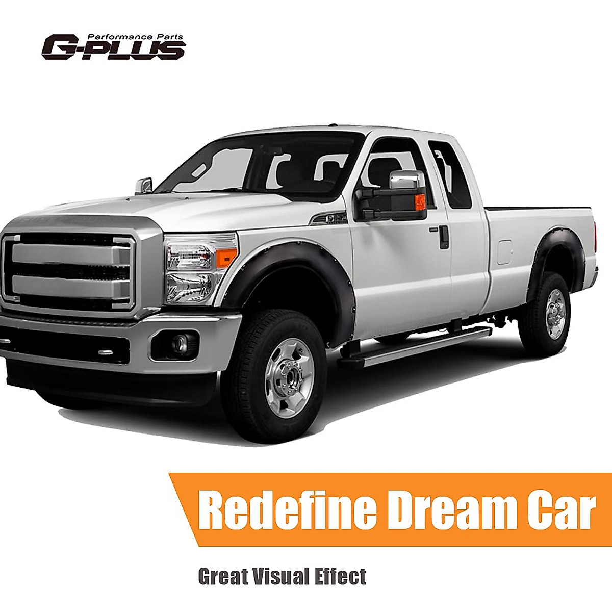 G-PLUS Fender Flares,Compatible With 2011-2016 Ford F250 F350 Superduty Styleside Models Only w/ 81.8" / 98.0" bed length (NOT Fit Dually & Flareside Models),Pocket Rivet Smooth Matte Wheel Cover 4pcs