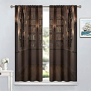 Bookshelf Blackout Curtains,Vintage Literature Books On Bookcase Rod Pocket Thermal Insulated Drapes 42x63in