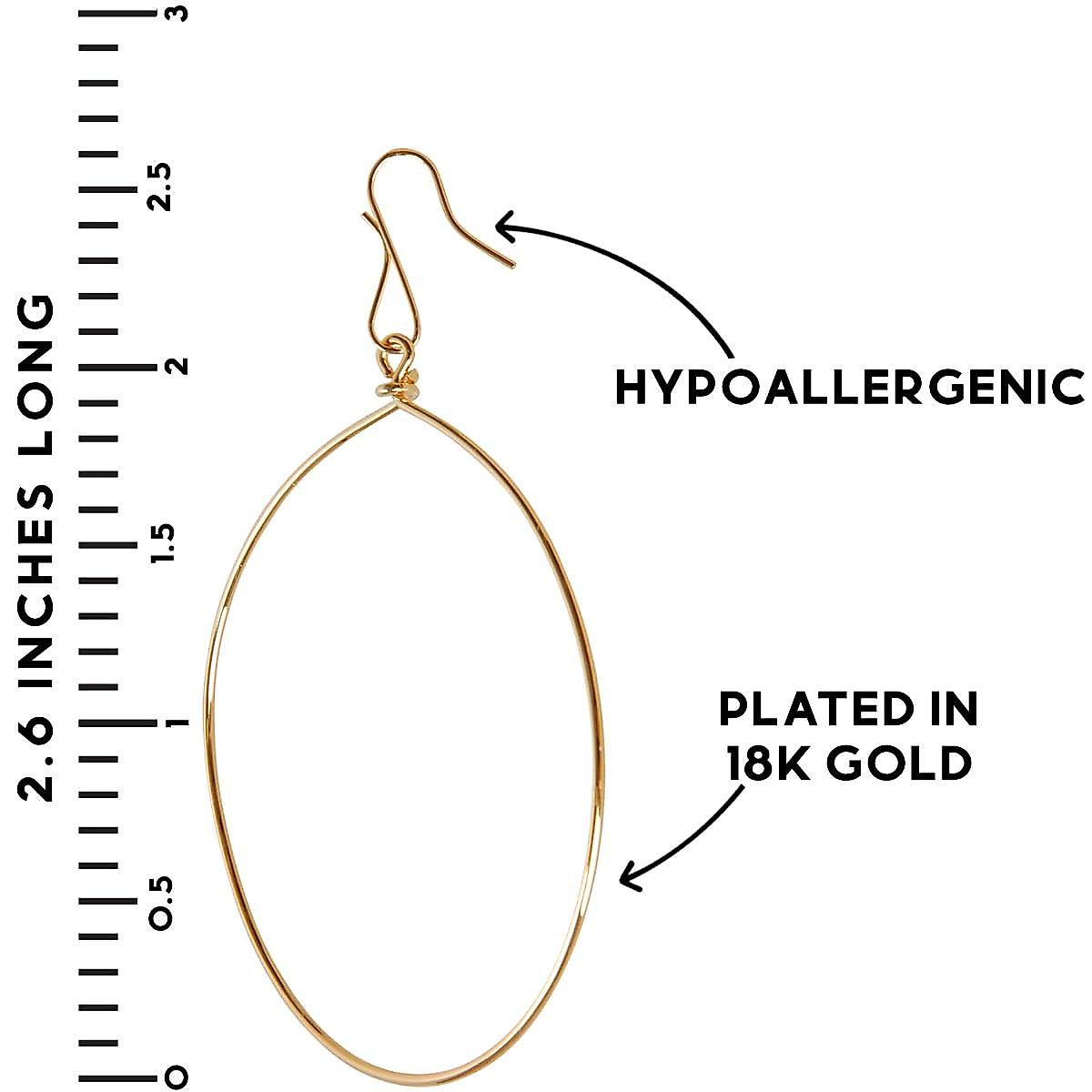 Humble Chic Dangle Hoop Earrings for Women - Large Circle Dangling Earring Hoops - Simple Big Round Geometric Fish-Hook Drop Earrings, Hypoallergenic, Made in USA, 18K Yellow - 2.6" inch