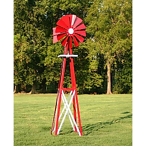 Outdoor Water Solutions 9-Foot Red and White Powder Coated Backyard Windmill