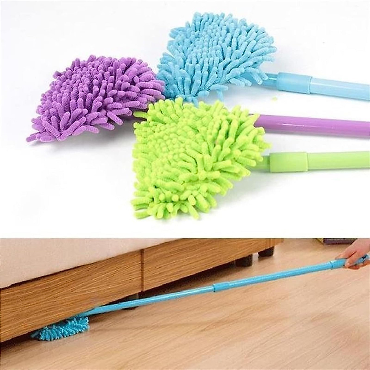 180° Rotatable Adjustable Triangle Cleaning Mop, Wet and Dry Mop with Extendable Long Handle, Cleaning Mop with 2 Reusable Mop Heads for Bathroom Floor Wall Sofa Bed Bottom (Blue)