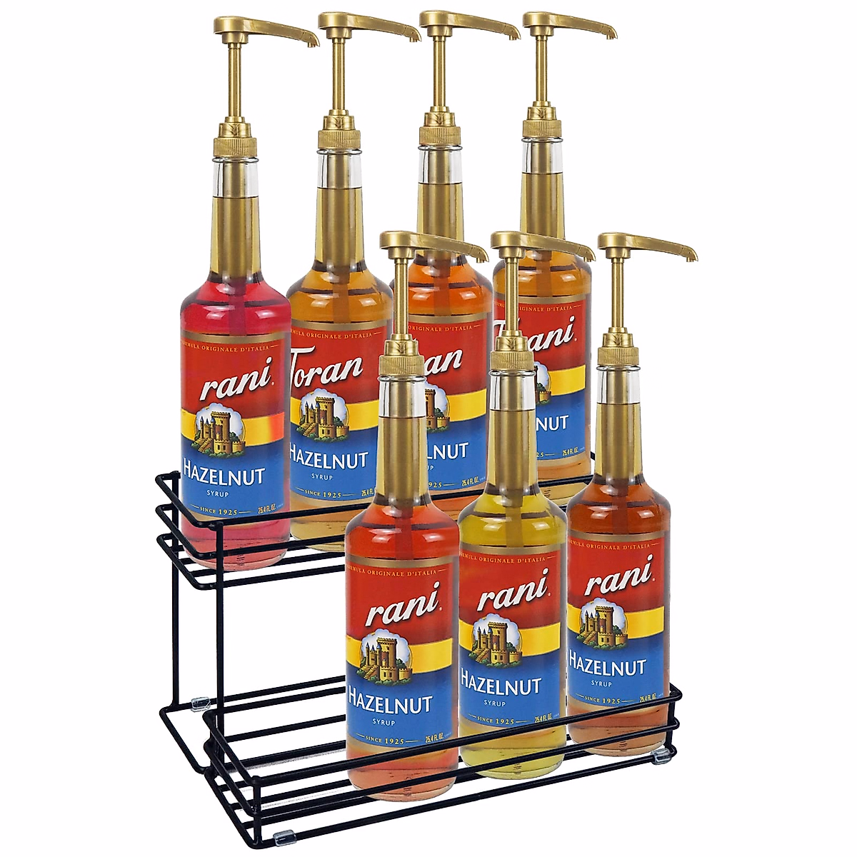 8 Bottle Coffee Syrup Organizer Rack, 2 Tier Coffee Syrup Bottle Stand Holder for Coffee Bar, Premium Wine Bottle Rack, Countertop Freestanding Tabletop Liquor Wine Rack for Dressings Cocktail(Black)