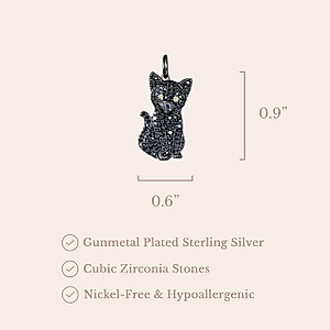 SCAMPER & CO Black Cat Necklace for Women, Genuine Cubic Zirconia Kitten Pendant Charm, Jewelry Gift for Cat Lovers, Premium Sterling Silver Chain with Secure Claw Clasp, 18 inch with 2 inch extender